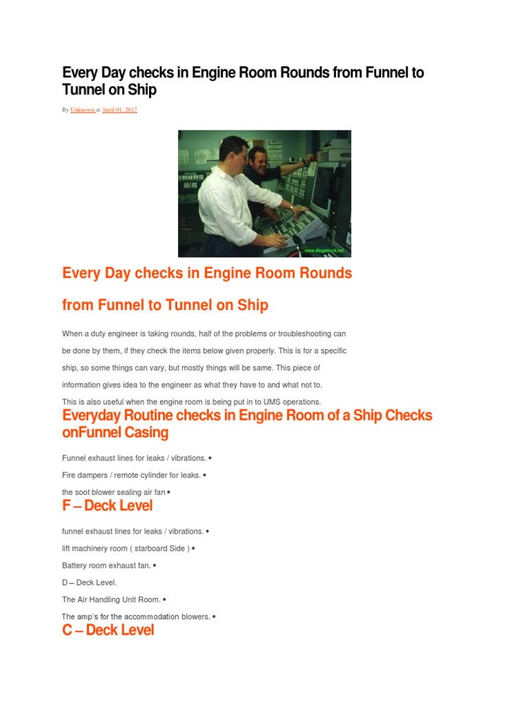 Daily Engine Room Check Procedures | PDF | Engines | Pump