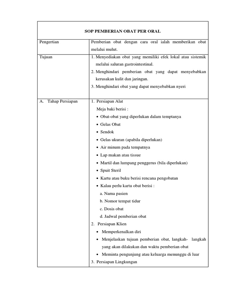 Sop Pemberian Obat Per Oral | PDF