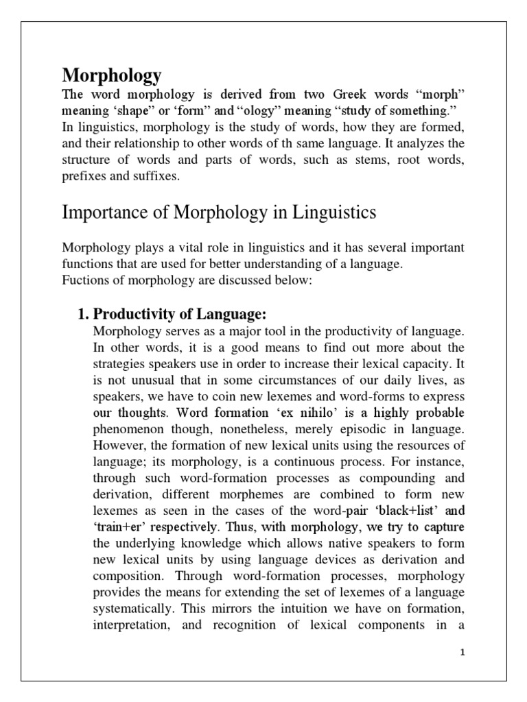 Importance of Morphology in Linguistics | PDF | Morphology (Linguistics ...
