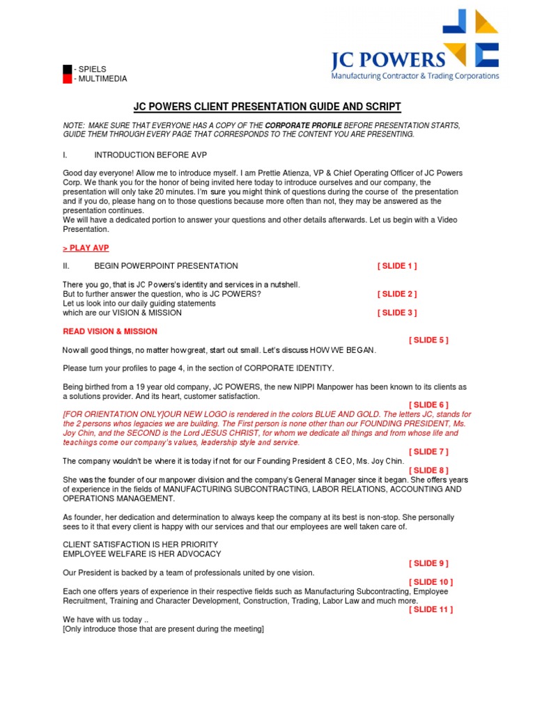Client Presentation Guide & Script | PDF | Employment | Business