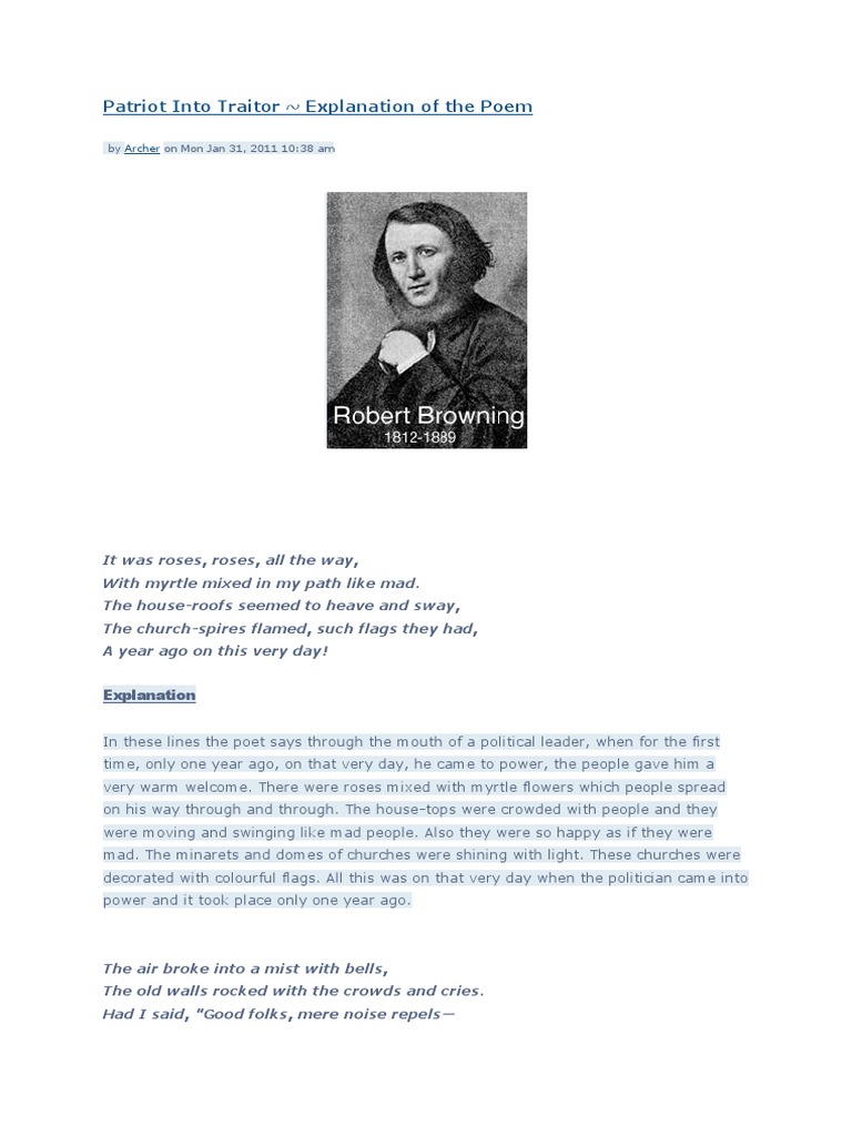 Patriot Into Traitor Explanation of The Poem: Archer | PDF