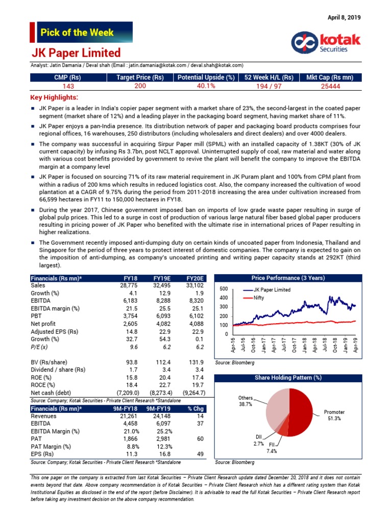 JK Paper Limited Financial Overview 2019 | PDF | Securities Research ...