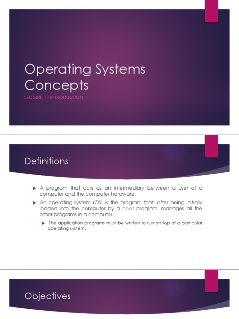 Operating Systems Concepts Lecture 1 Introduction Pdf Operating System Kernel