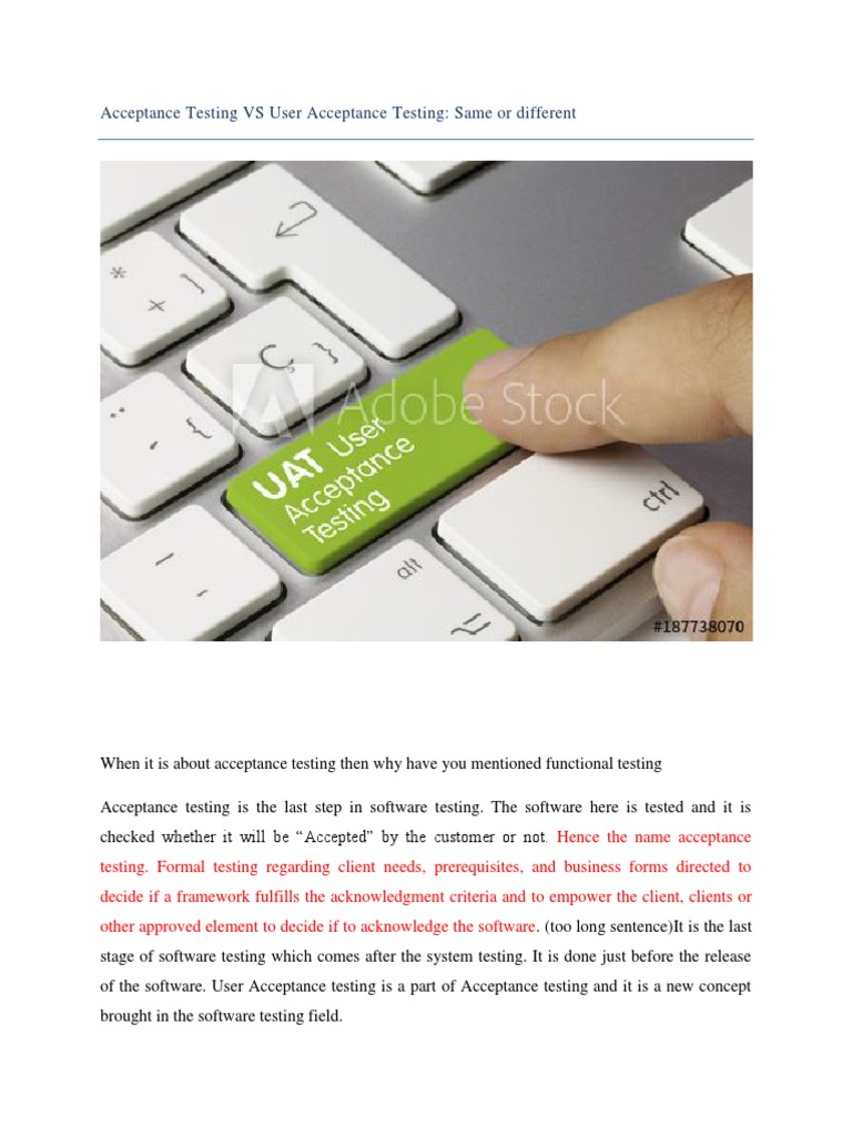 Acceptance Testing Vs User Acceptance Testing Pdf Software Testing