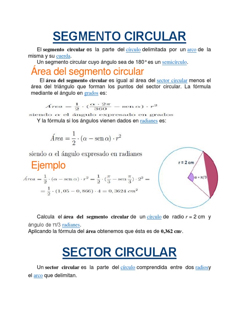 Área y Fórmulas del Segmento Circular | PDF | Triángulo | Pi