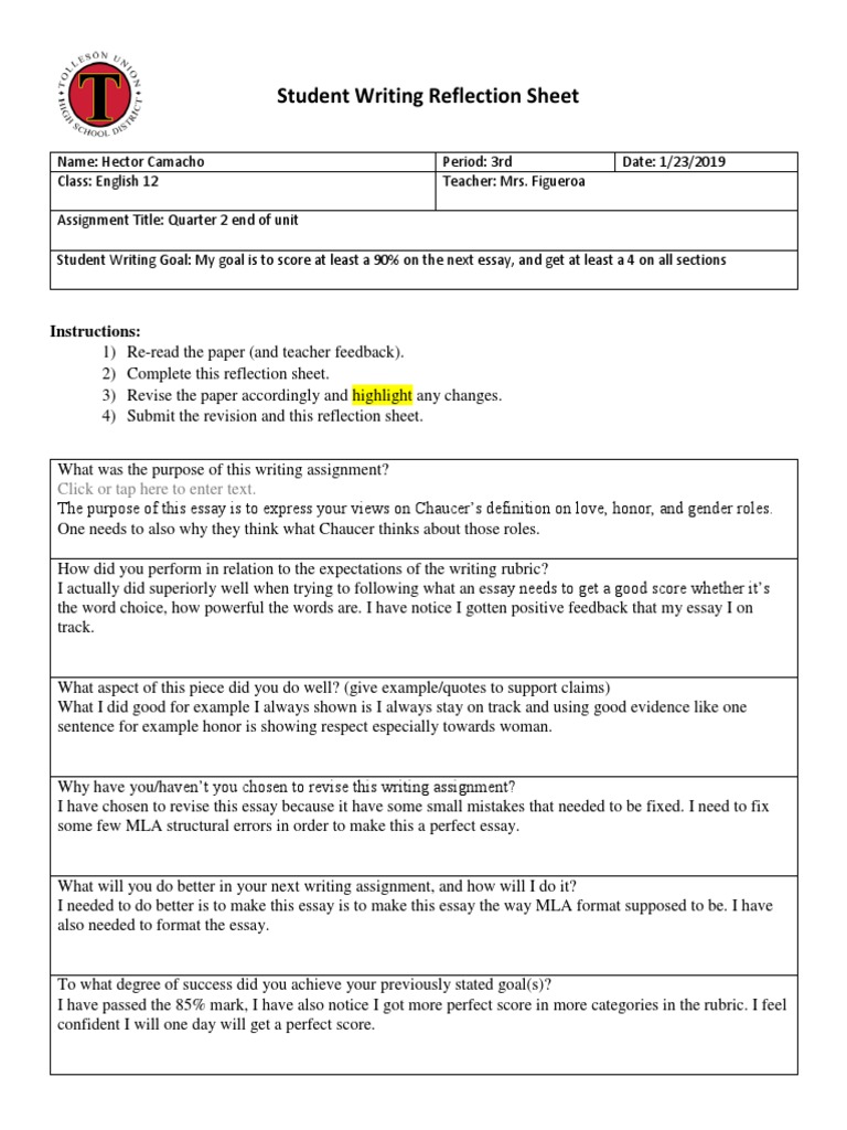 q2 End of Unit Reflection | PDF