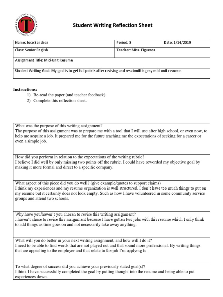 q1 End of Unit Reflection | PDF