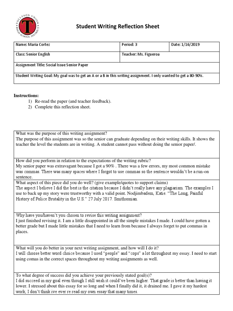 Senior Essay Reflection | Download Free PDF | Essays | Change