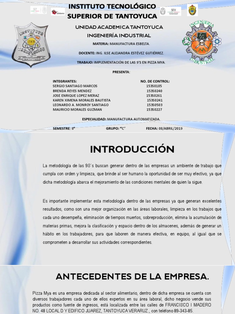 Implementación de las 9S en Pizza Mya | PDF | Cocina | Lean Manufacturing