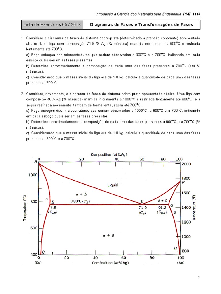 Lista Diagrama de Fases PDF | PDF | Termodinâmica | Diagrama de fase