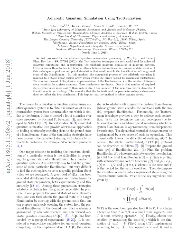 Adiabatic Quantum Simulation Using Trotterization PDF | PDF | Quantum ...