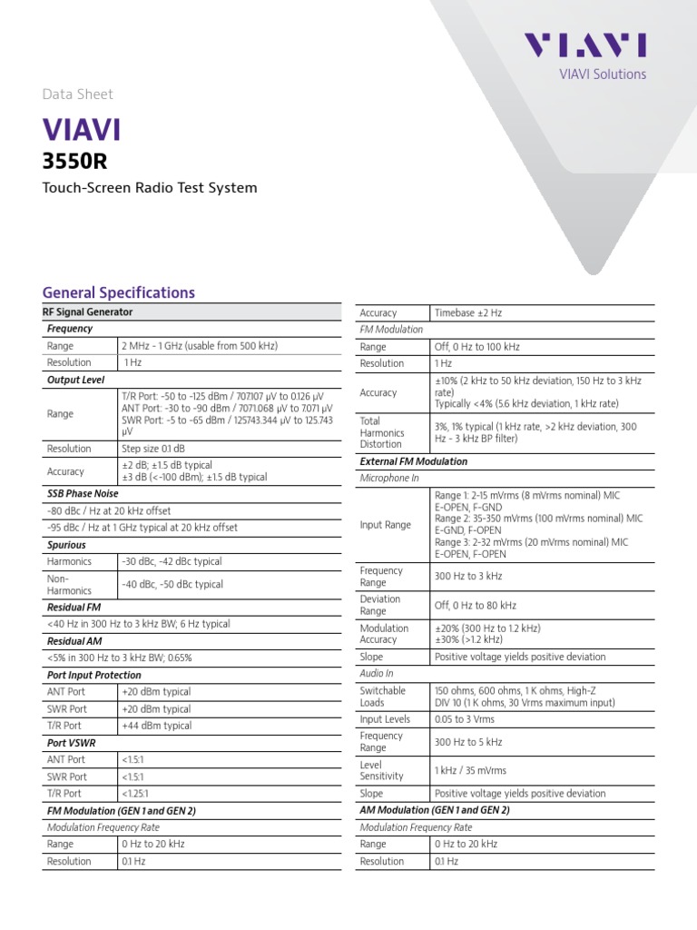 VIAVI 3550R Radio Test System Overview | PDF | Frequency Modulation | Hertz