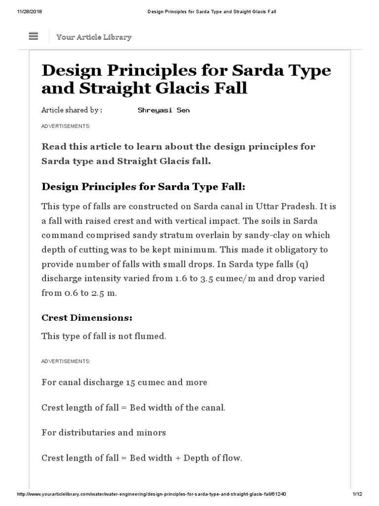 Design Principles For Sarda Type and Straight Glacis Fall | PDF | Brick ...