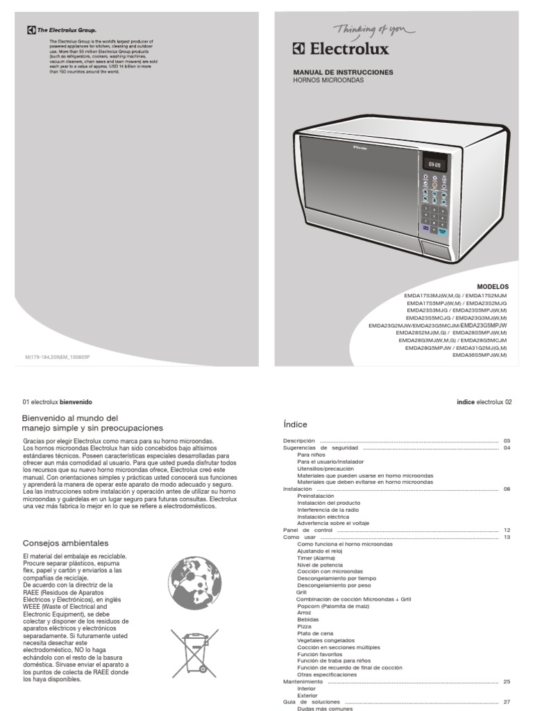 Manual De Instrucciones: Hornos Microondas | Enchufes y tomas de corriente alterna | Aluminio
