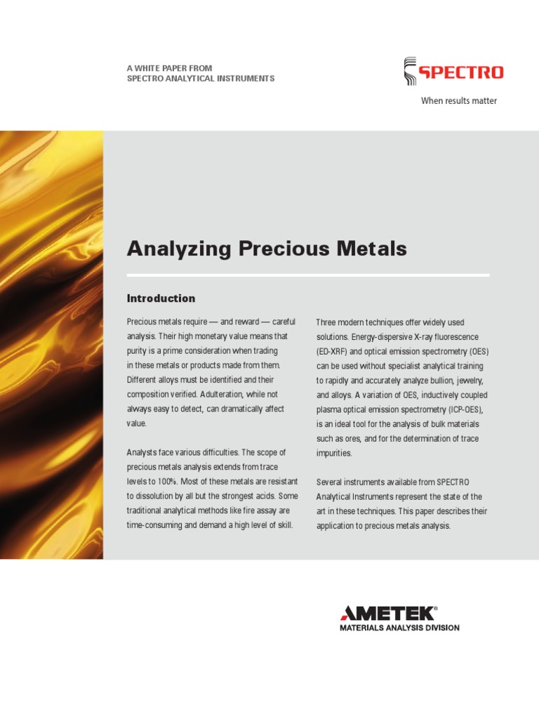 WP XRF Analyzing Precious Metals | PDF | Metallurgical Assay | Fineness
