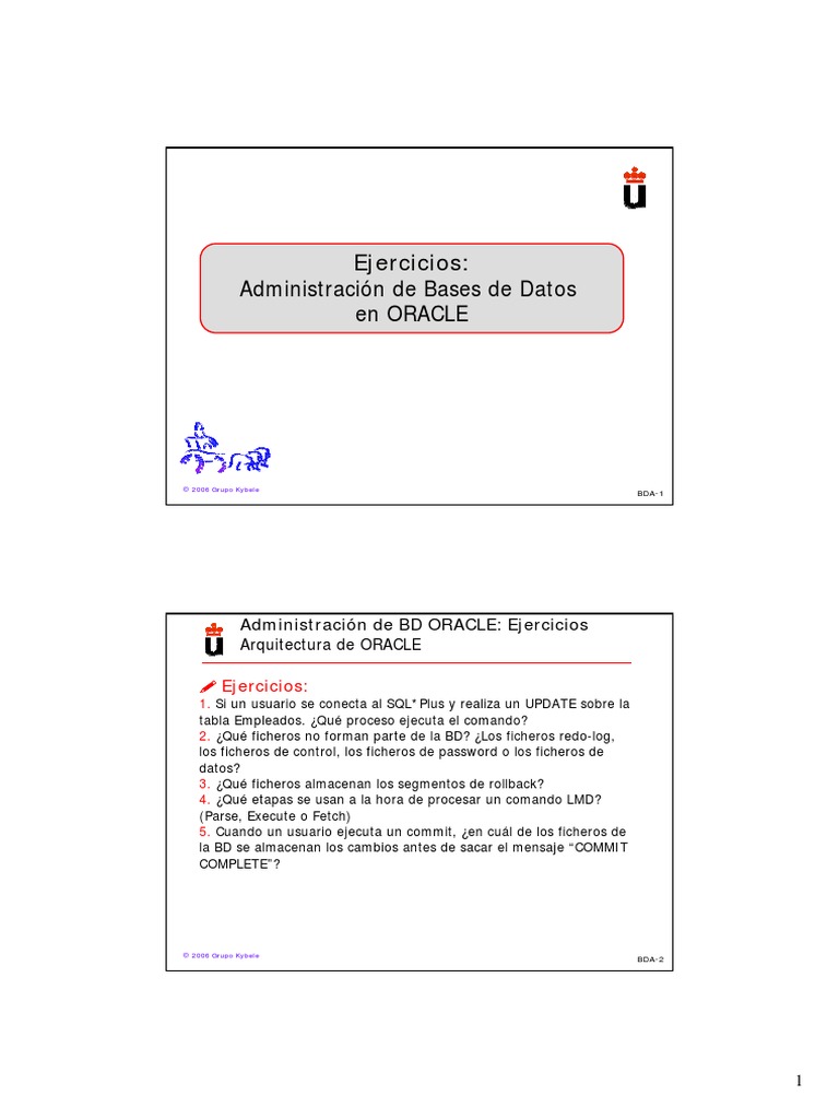 Ejercicios - Administración de Bases de Datos en ORACLE | PDF | Tabla ...