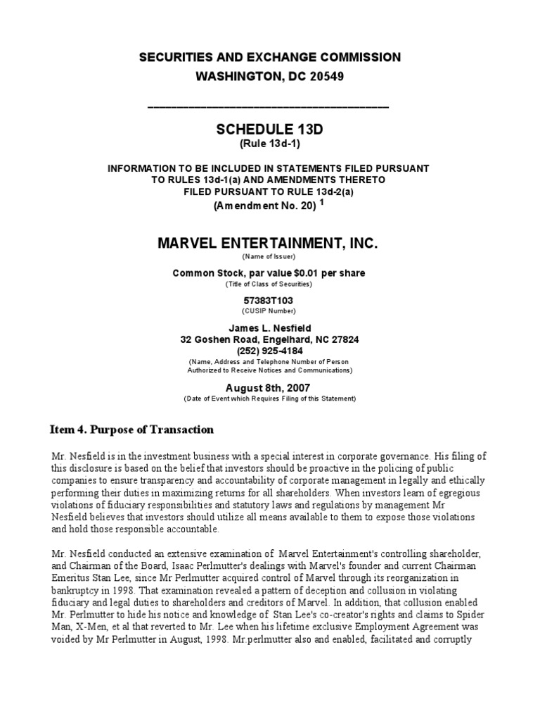 13 D Item 4 Marvel Edited | PDF | Chapter 11 | Bankruptcy