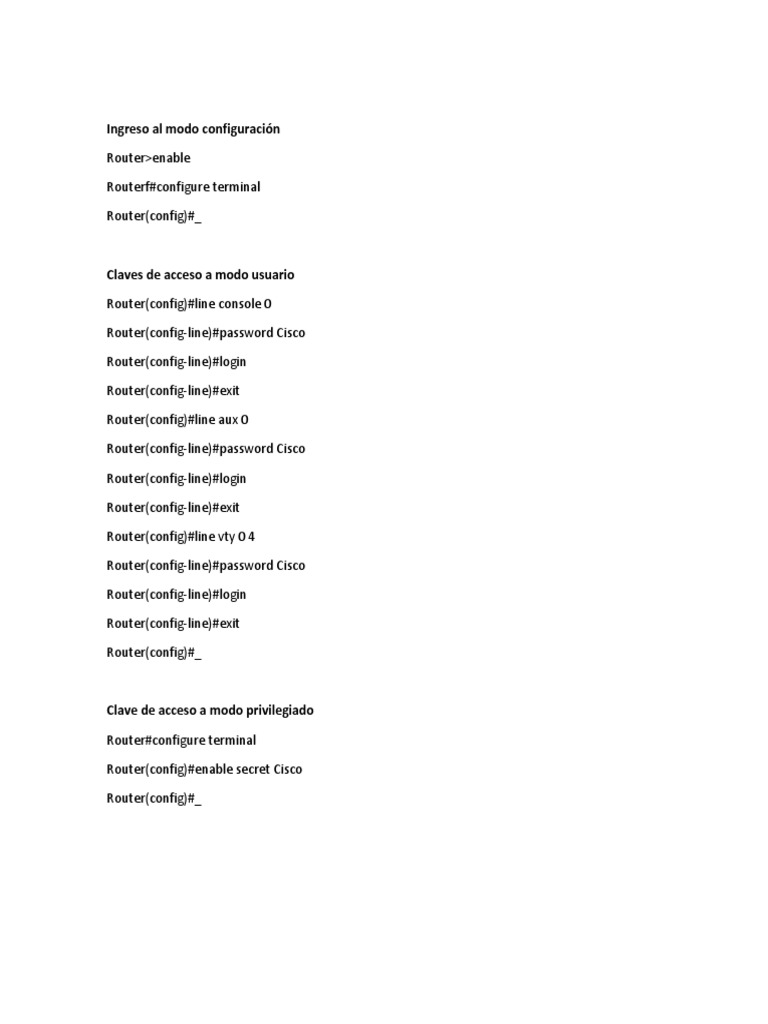 Comandos CCNA | PDF | Router (Computing) | Network Switch