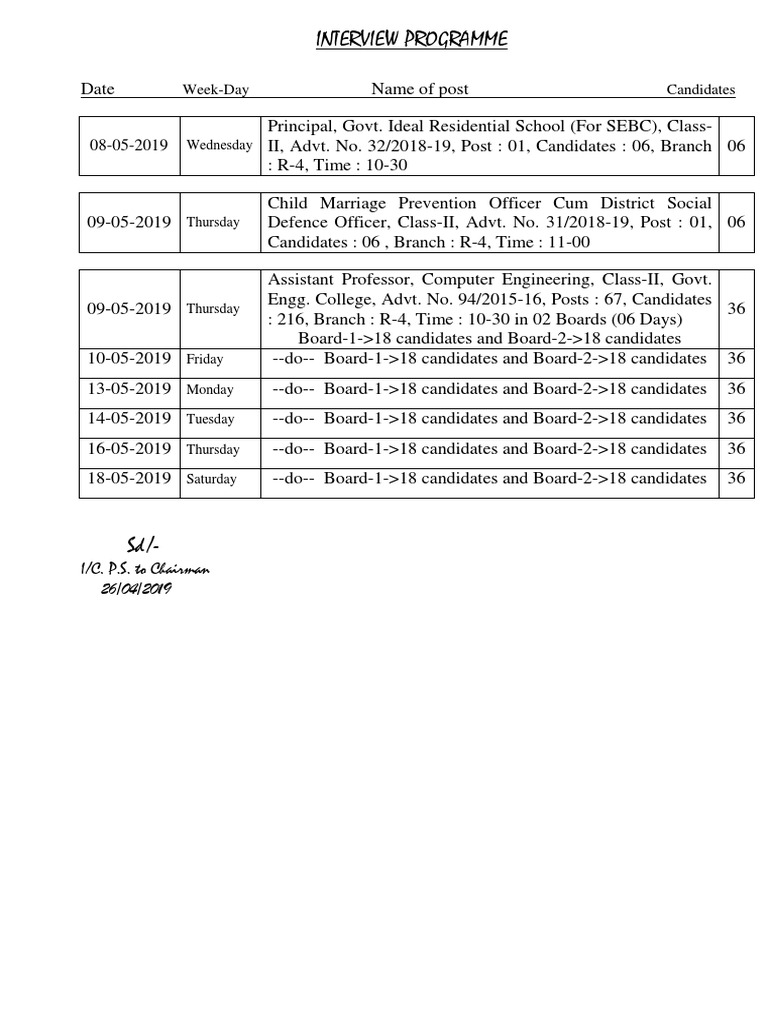 Interview Programme: Week-Day Candidates | PDF | Career & Growth