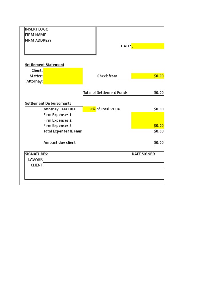 Settlement Statement Template Example | PDF | Lawyer | Service Industries