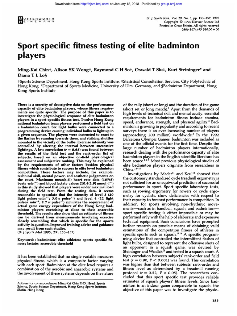 Sport Specific Fitness Testing of Elite Badminton Players | PDF | Heart ...