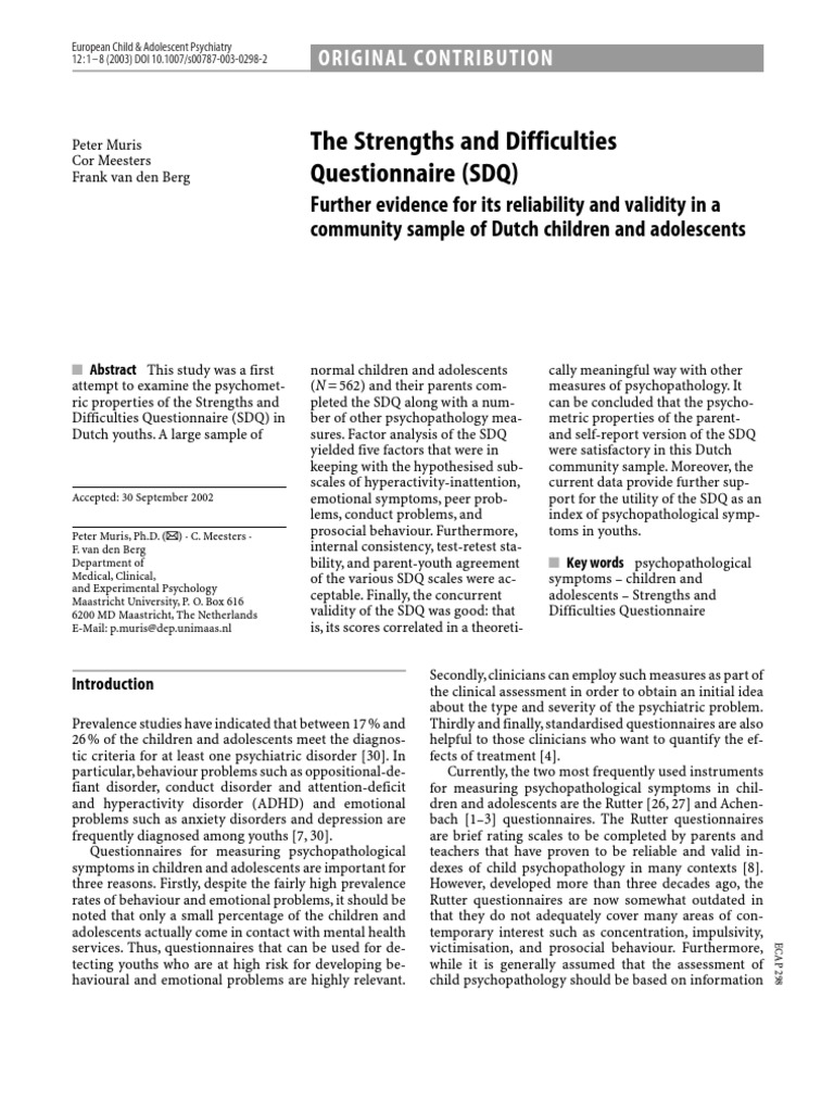 The Strengths and Difficulties Questionnaire (SDQ) | PDF | Mental ...