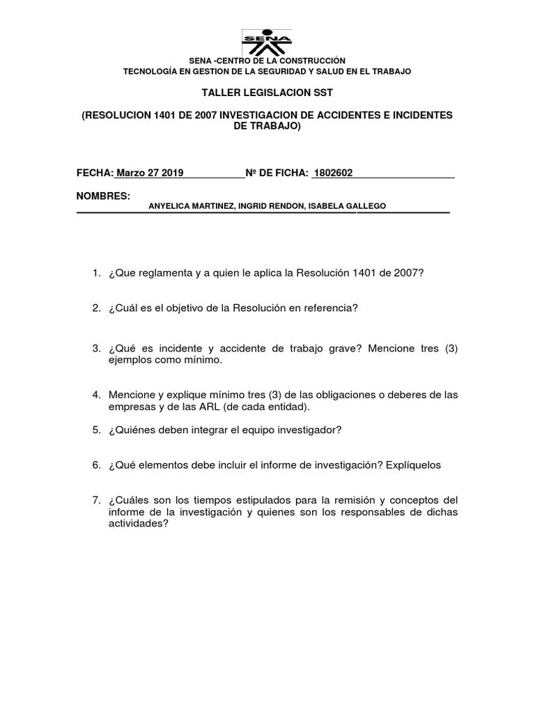 Taller Res. 1401 de 2007 | PDF | Información | Bienestar