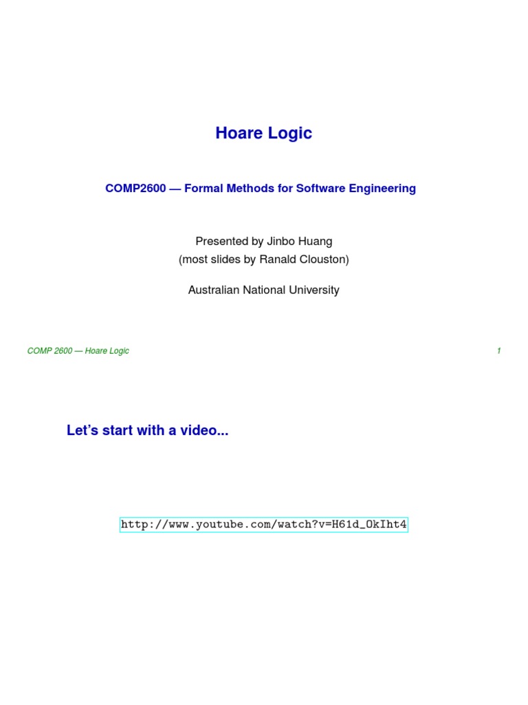 An Introduction to Hoare Logic and its Application to Program Verification | PDF | Formal ...