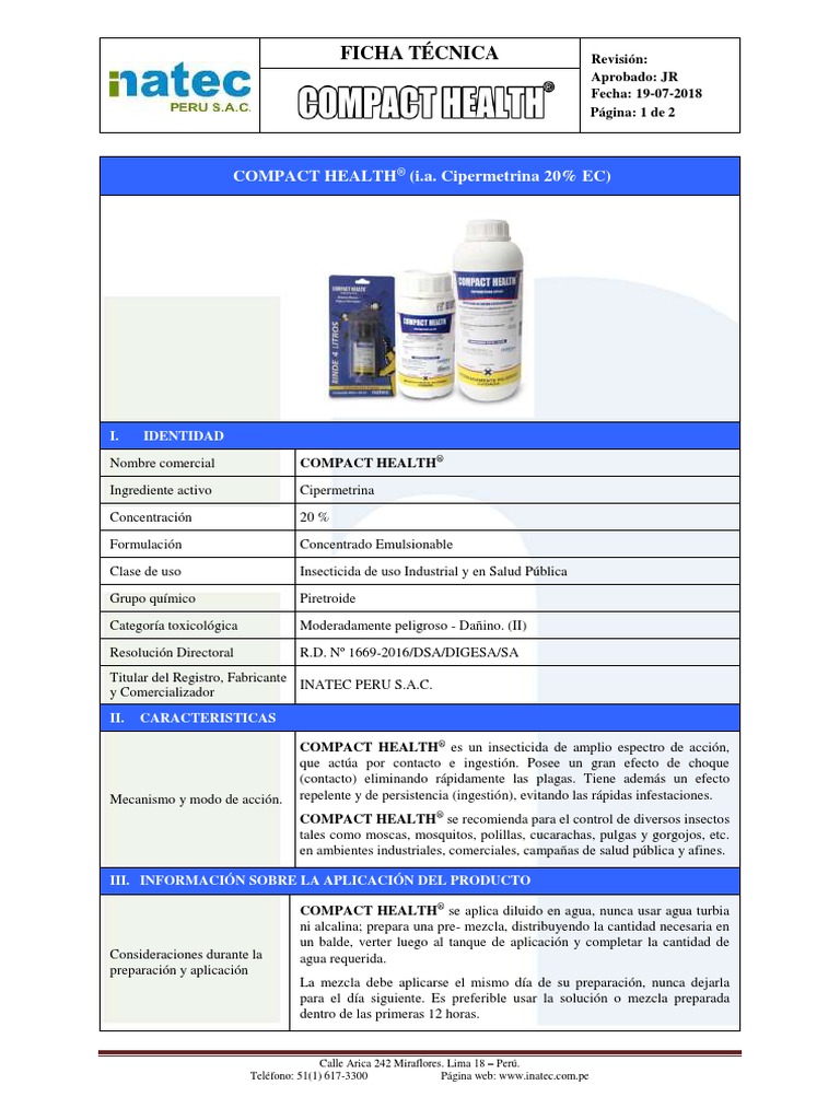 Ft-Compact Health (Cypermetrina) - Inatec | PDF | Productos quimicos | Bienestar