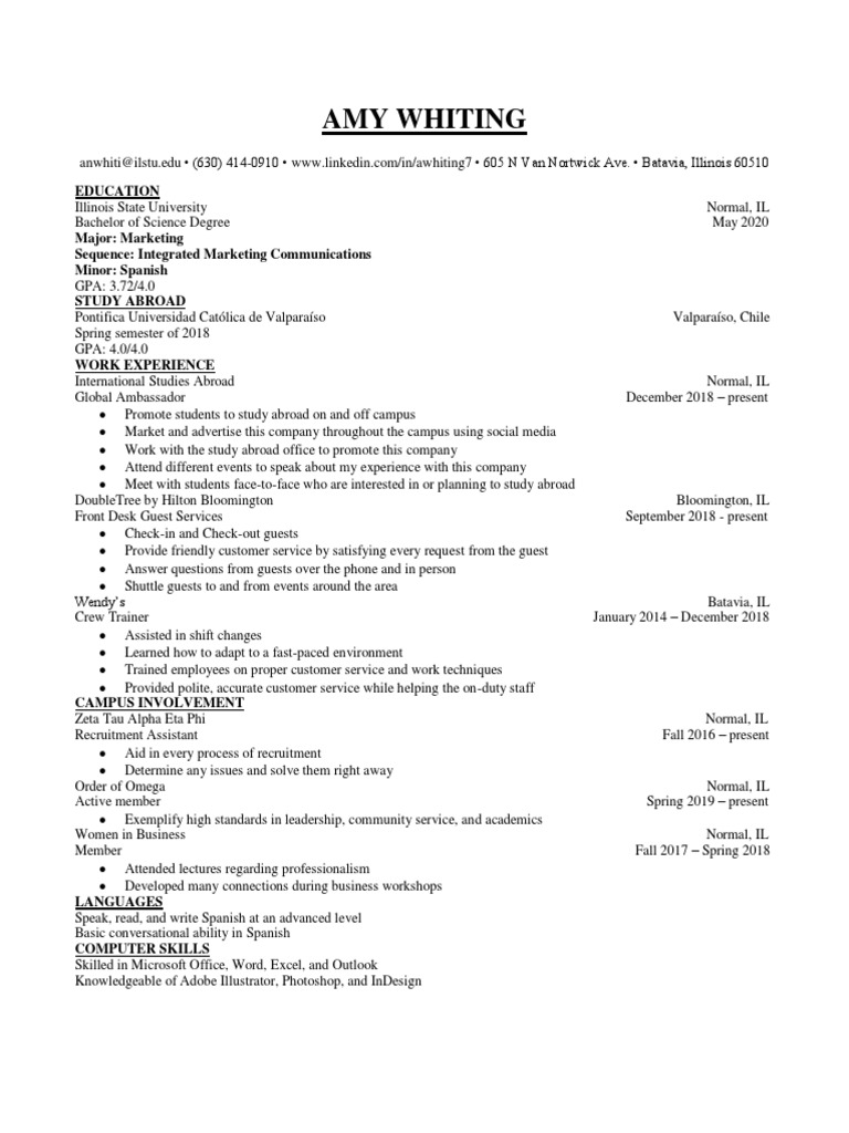 Polished Resume Whiting 2 | PDF | International Student | Behavior ...