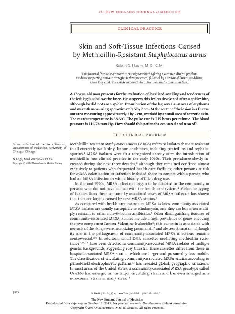 Skin and Soft-Tissue Infections Caused by Methicillin-Resistant Staphylococcus Aureus | PDF ...