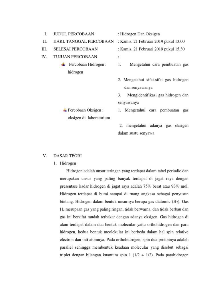 Lapres Hidrogen Oksigen | PDF