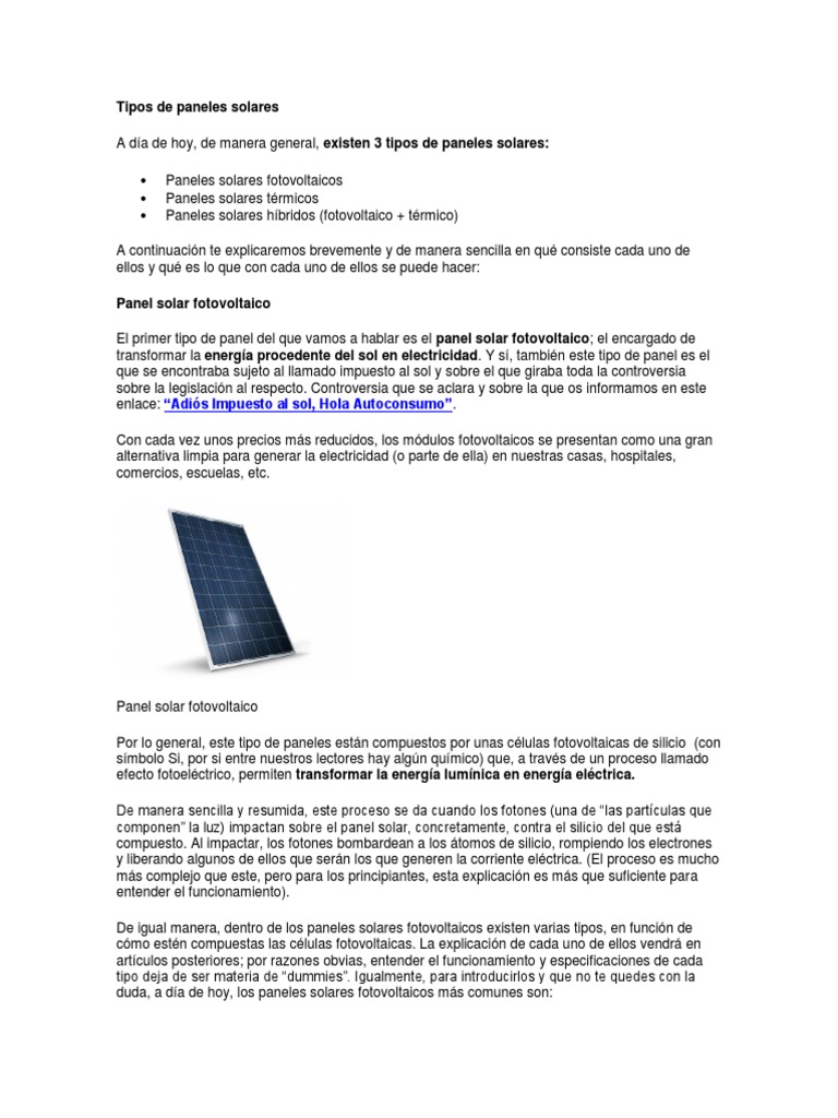 Tipos de Paneles Solares Ventajas y Desventajas | Descargar gratis PDF ...