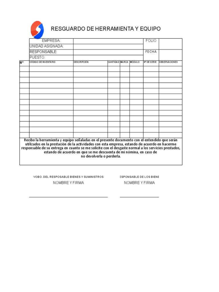 Formato Resguardo de Herramienta y Equipo-Copiado - Part1-Copiado6 | PDF