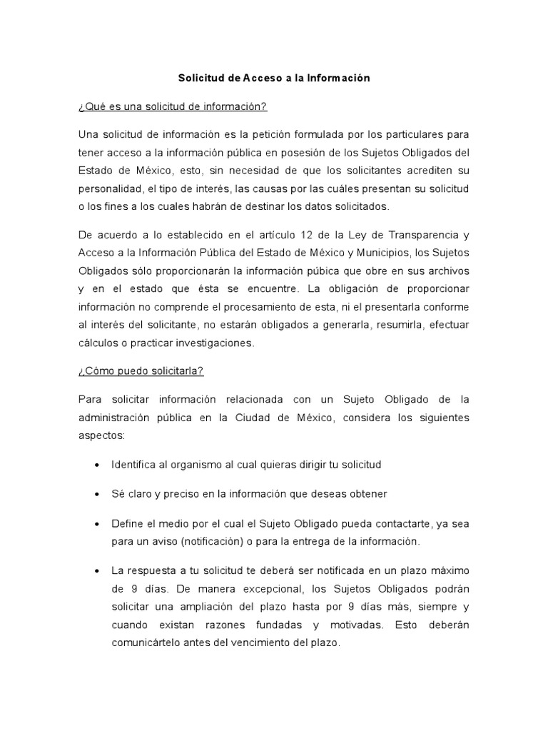 Solicitud de Acceso a La Información y Solicitud de Los Derechos ARCO | PDF | Información del ...