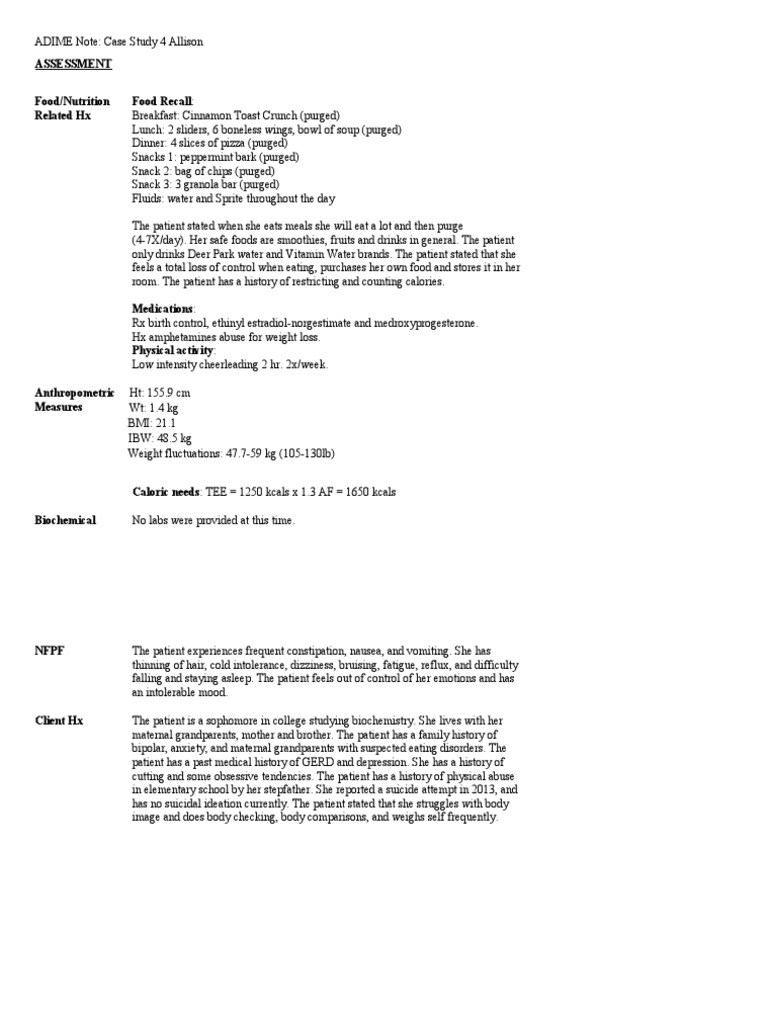 Adime Note Allison 2 | PDF | Eating Disorder | Eating