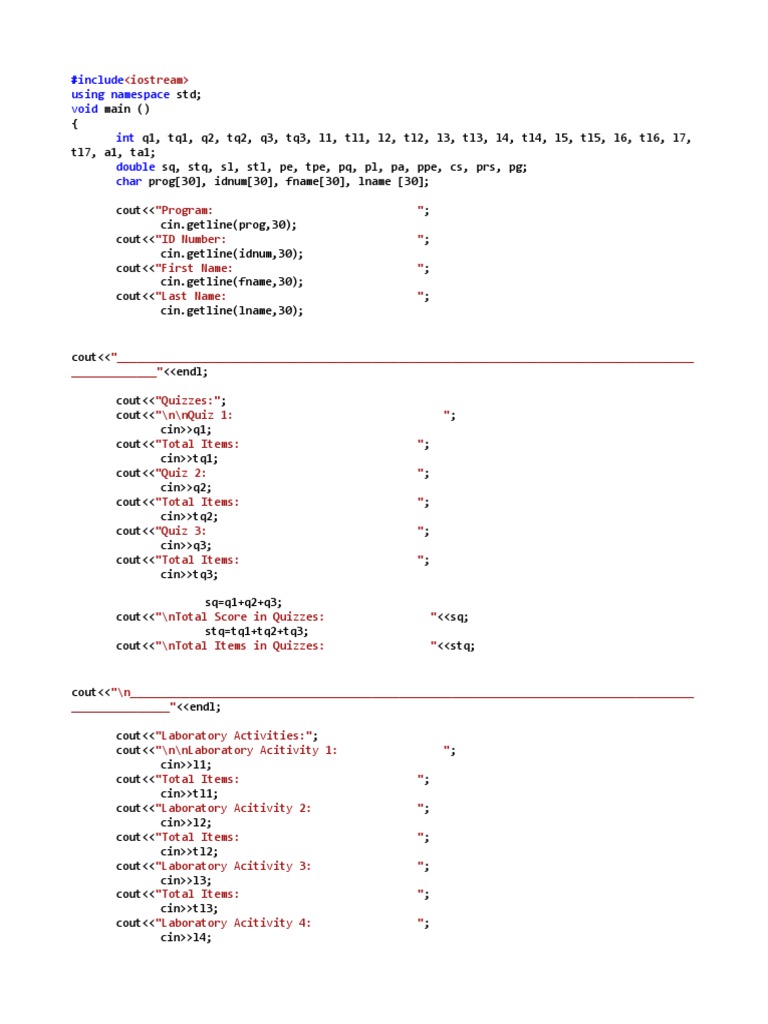 #Include Using Namespace Void Int Double Char | PDF