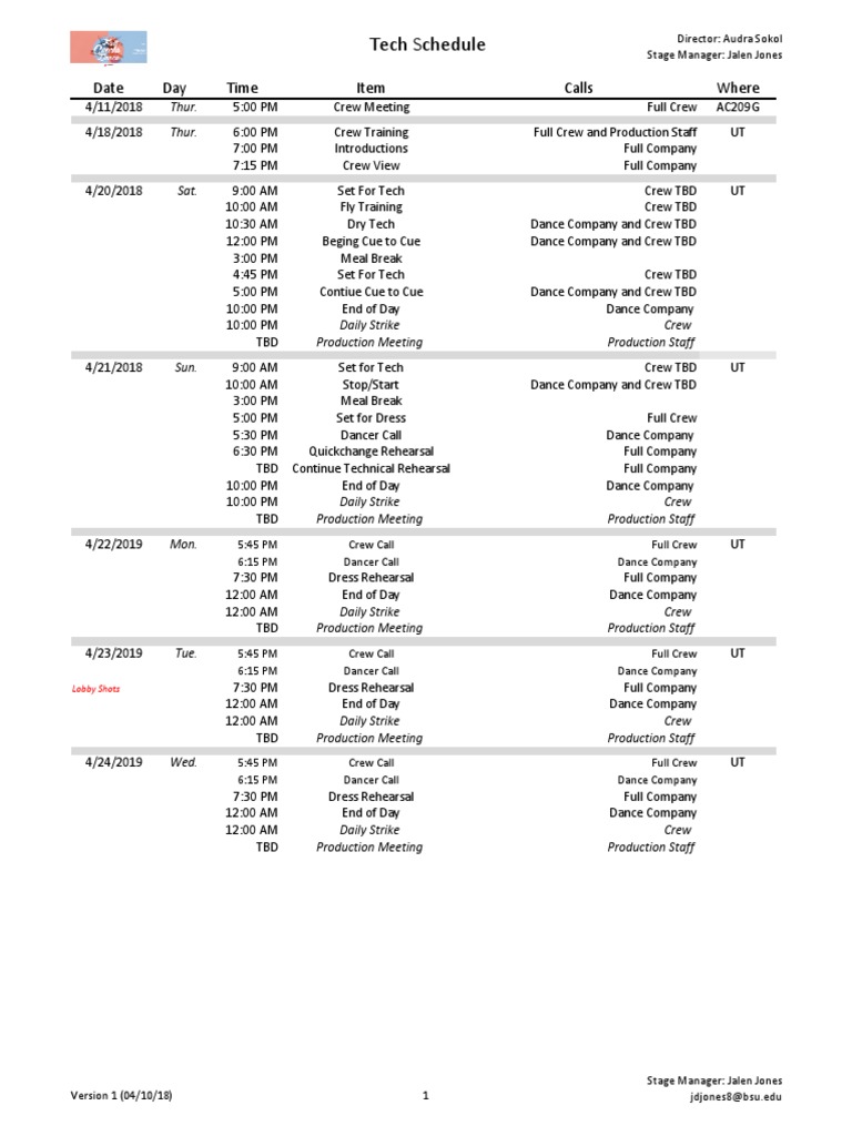 FCD - Tech Schedule - 040819 | PDF | Theatre | Compositions