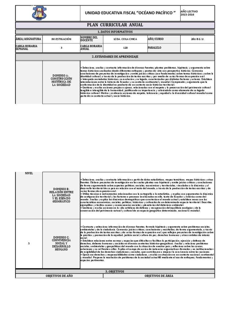 1 1 Plan Curricular Anual Investigacion 2do | PDF | Sociedad | Conocimiento