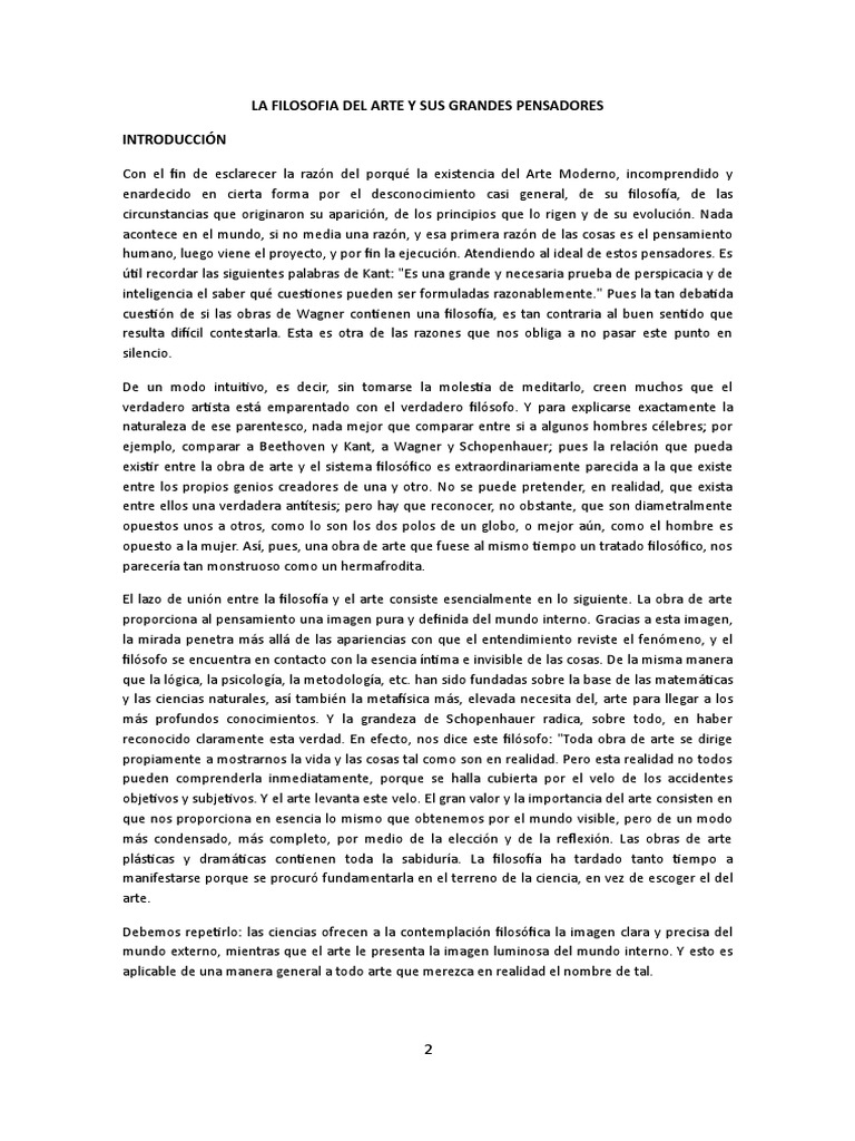La Filosofia Del Arte y Sus Grandes Pensadores | PDF | Belleza ...
