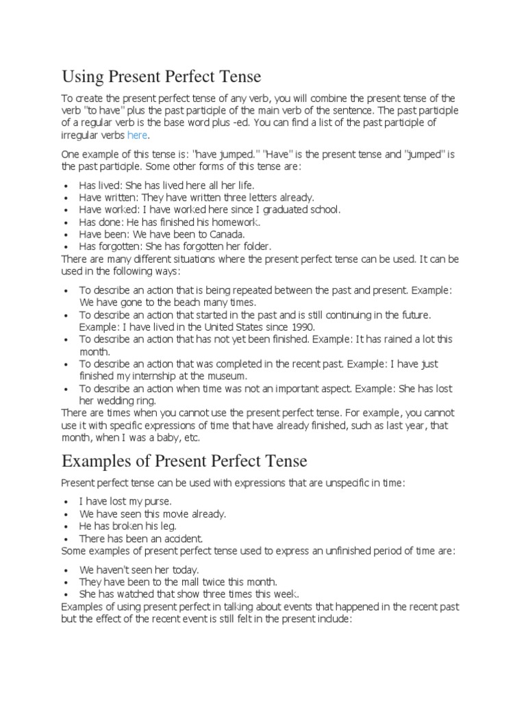 Using Present Perfect Tense | PDF | Grammatical Tense | Perfect (Grammar)