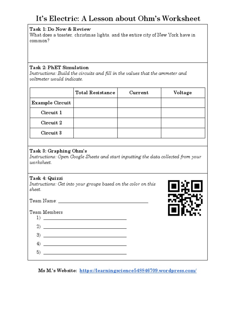 Ohm's Law Worksheet and Activities | PDF | Electrical Network | Series ...