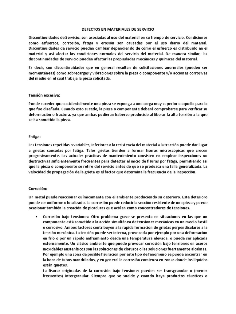 Defectos en Materiales de Servicio | PDF | Fatiga (material) | Corrosión