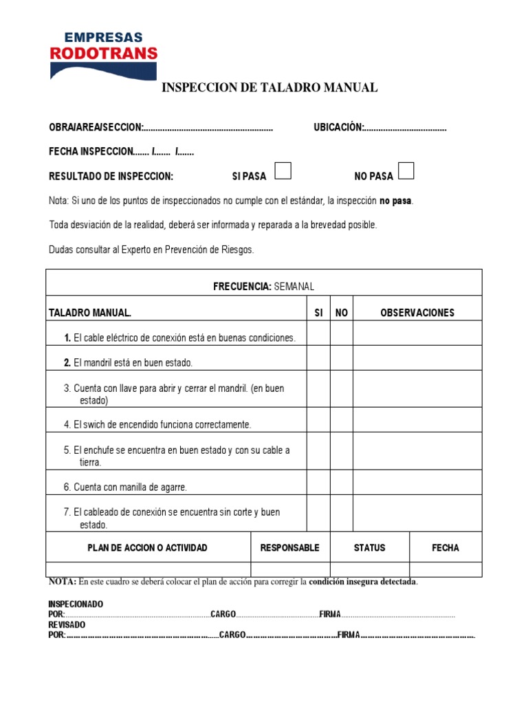 Check List Taladro Manual | PDF Check List Taladro Manual | PDF