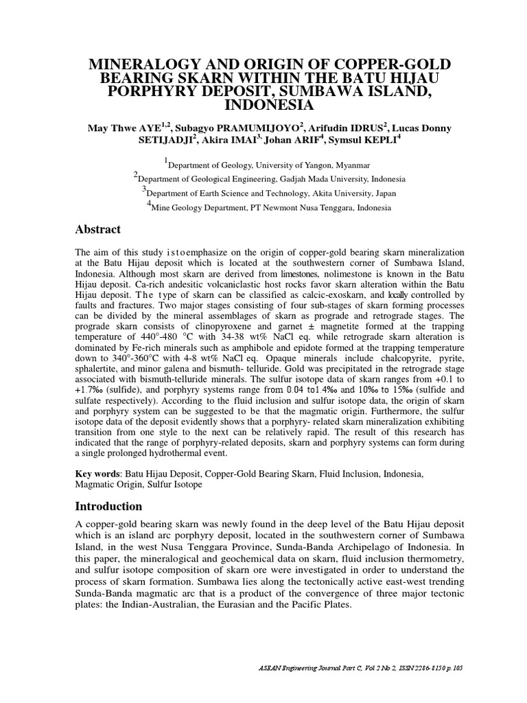 Mineralogy and Origin of Copper Gold Bearing Skarn Within The Batu ...