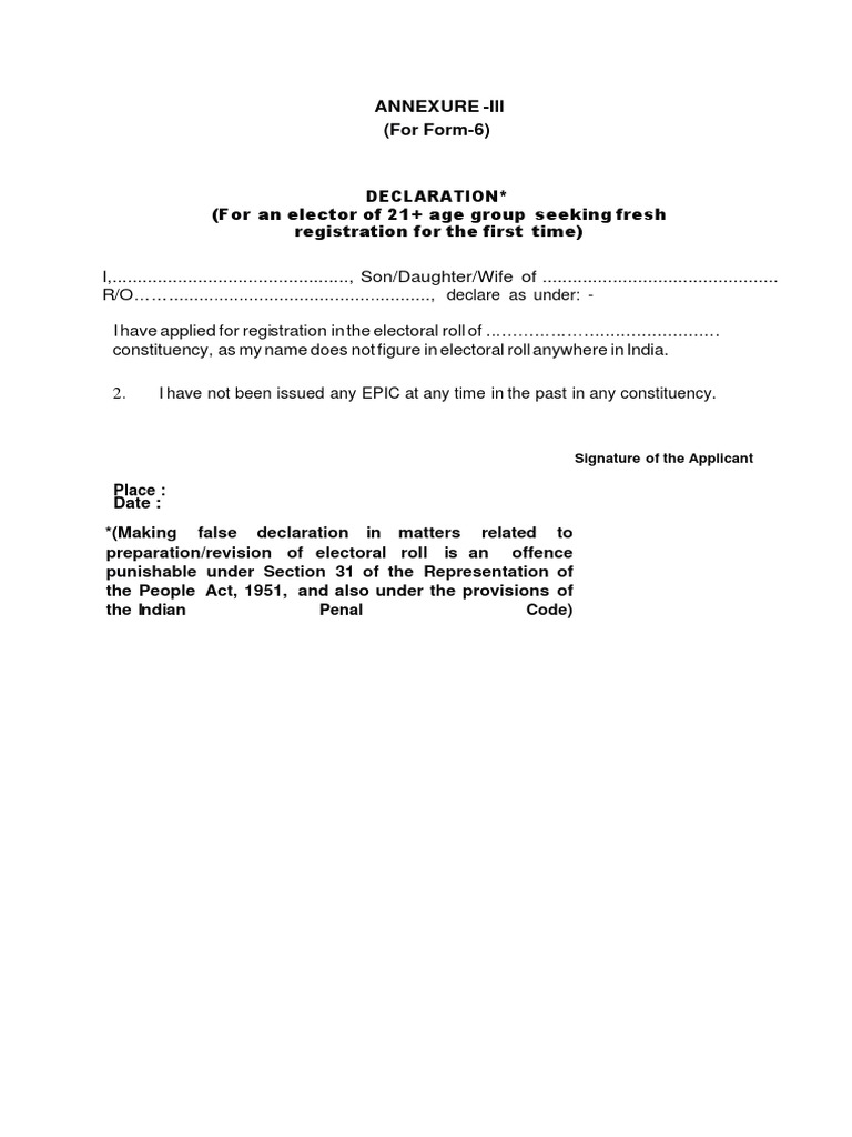 Age - Declaration - Form Blank Editable | PDF