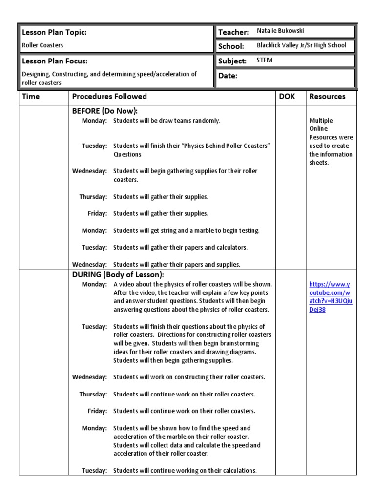 Roller Coaster Lesson Plan | PDF | Lesson Plan | Communication