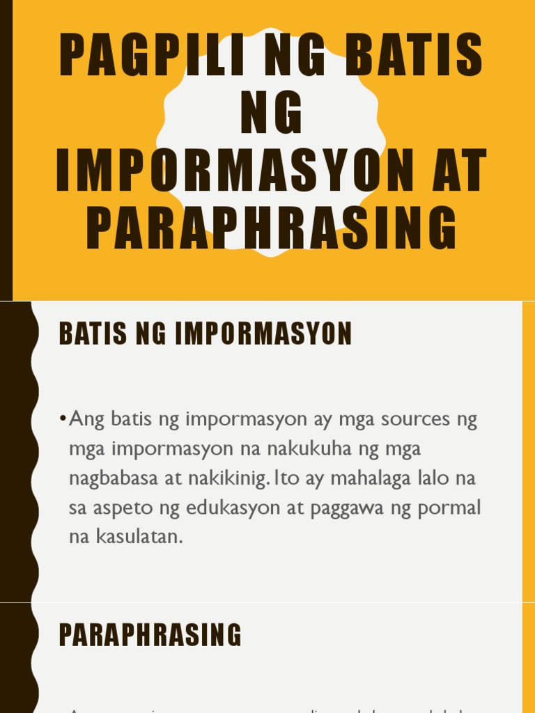 Pagpili NG Batis NG Impormasyon at Paraphrasing | PDF