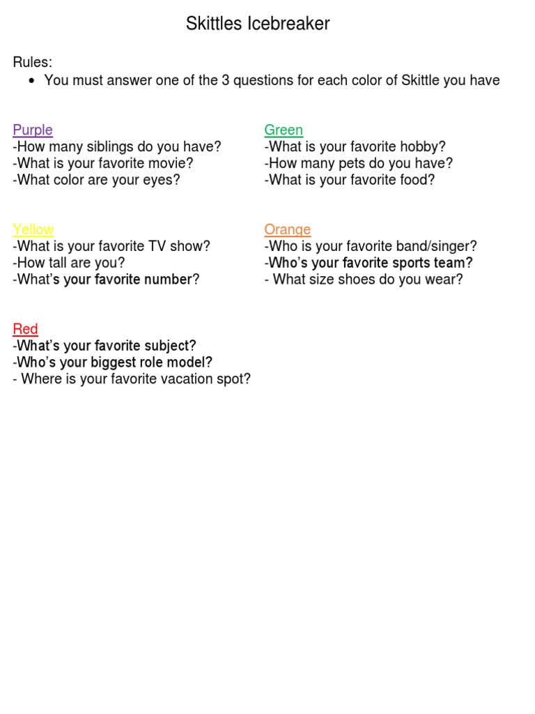 Skittles Icebreaker Game Rules | PDF