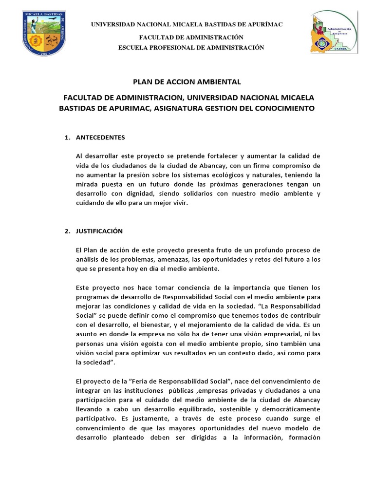 Plan Ambiental 2018 | PDF | Sustentabilidad | Responsabilidad social ...